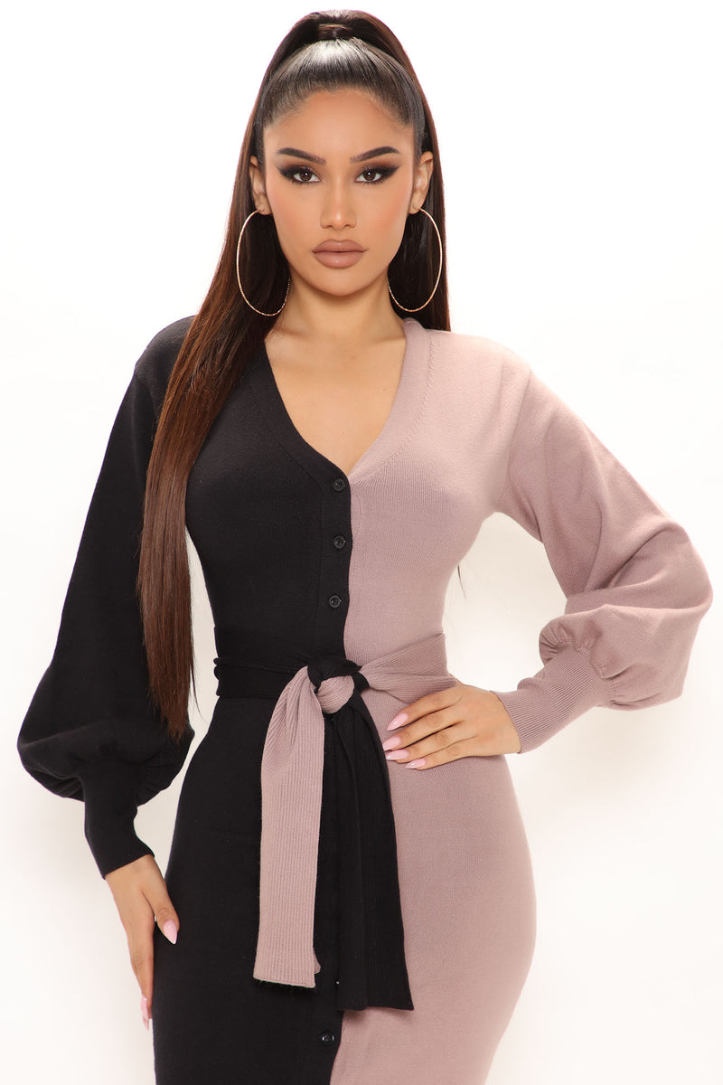 Rosalee Sweater Midi Dress Black Combo Fashion Nova Dresses