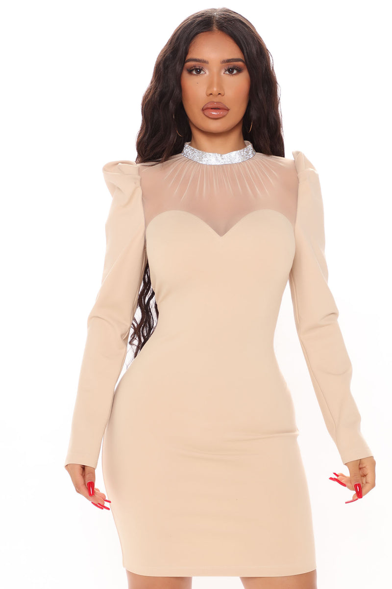 Glamour Hour Puff Sleeve Mini Dress Nude Fashion Nova Dresses