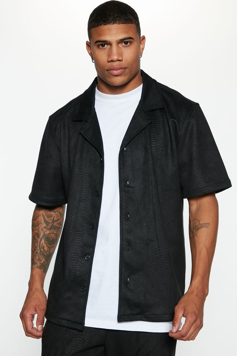 Julian Python Faux Suede Short Sleeve Shirt - Black | Fashion Nova, Mens Shirts | Fashion Nova