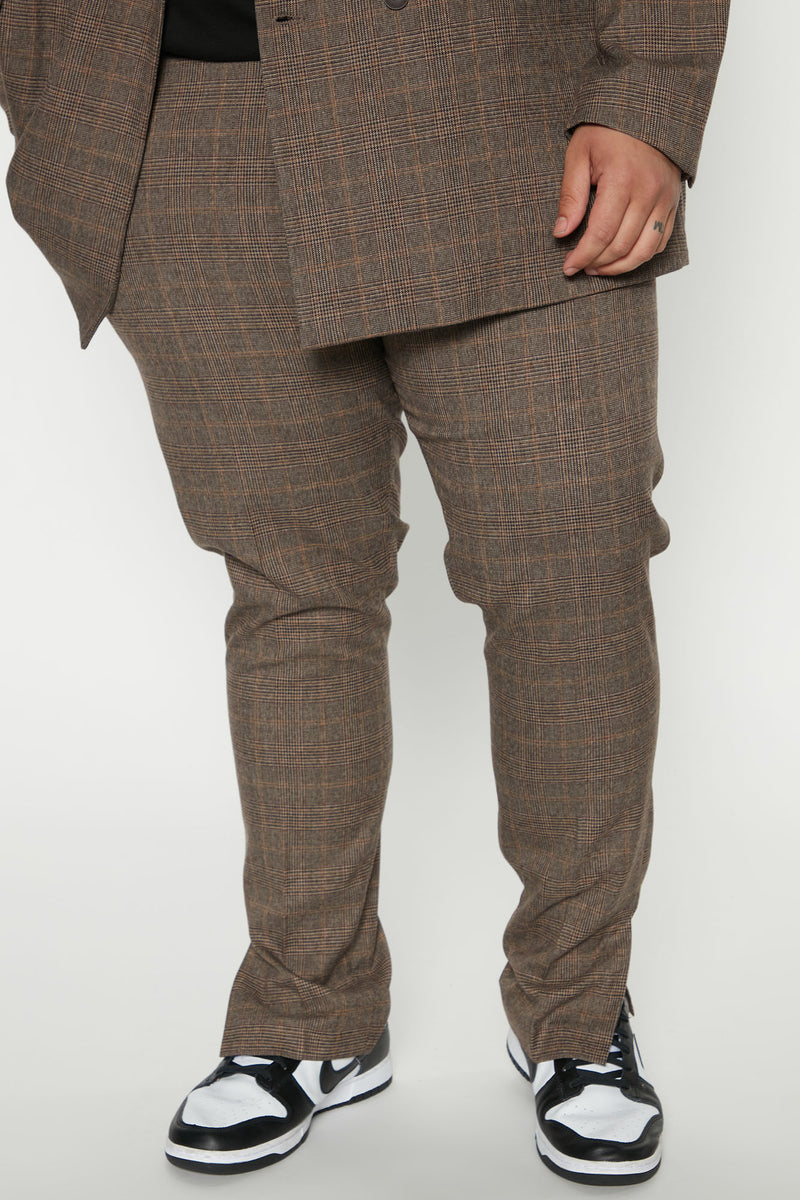 Kingpin Plaid Slim Slit Trouser - Brown | Fashion Nova, Mens Pants | Fashion Nova