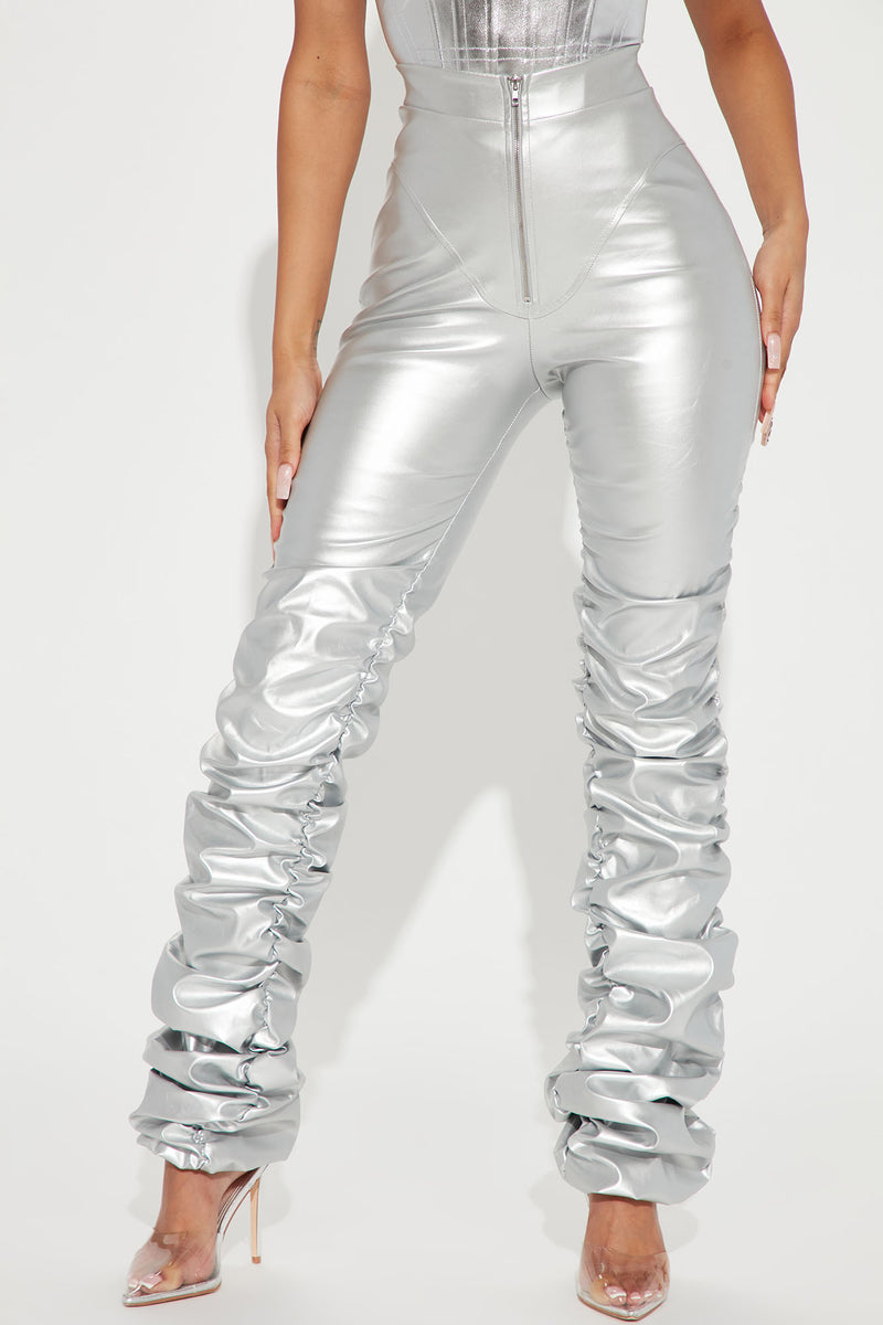 Had Your Chance Faux Leather Stacked Pant - Silver | Fashion Nova, Pants | Fashion Nova