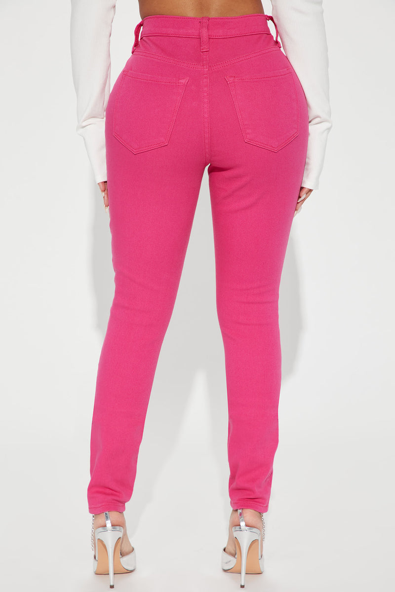 Exposed Heart Button Stretch Skinny Jeans Pink Fashion Nova Jeans Fashion Nova