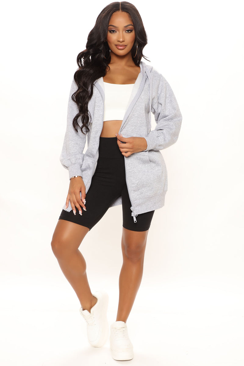 Carly Oversized Zip Up Hoodie Heather Grey Fashion Nova Knit Tops