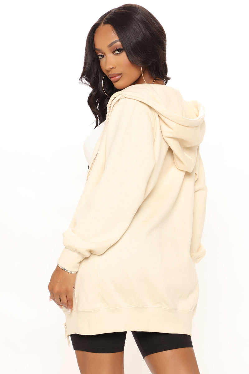 Carly Oversized Zip Up Hoodie Cream Fashion Nova Knit Tops