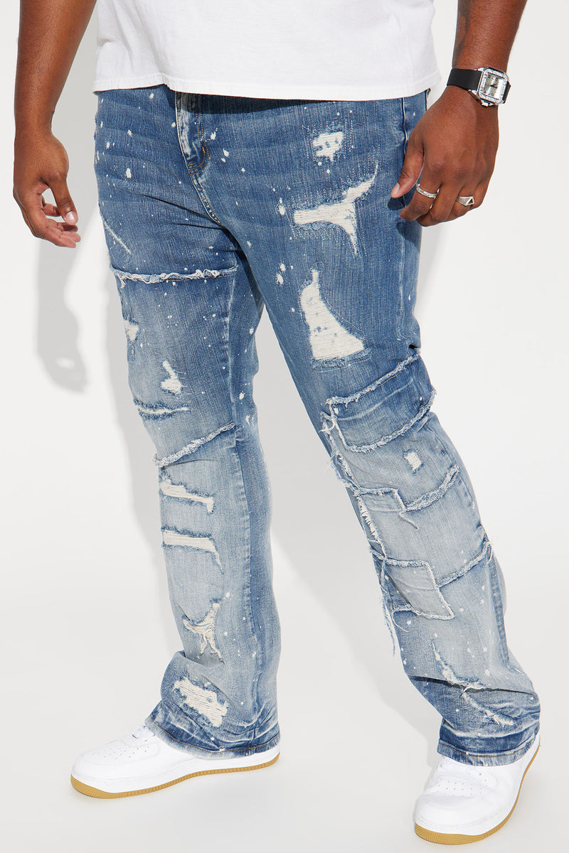 Hit With Slashes Stacked Skinny Flare Jeans Medium Wash Fashion Nova Mens Jeans Fashion Nova