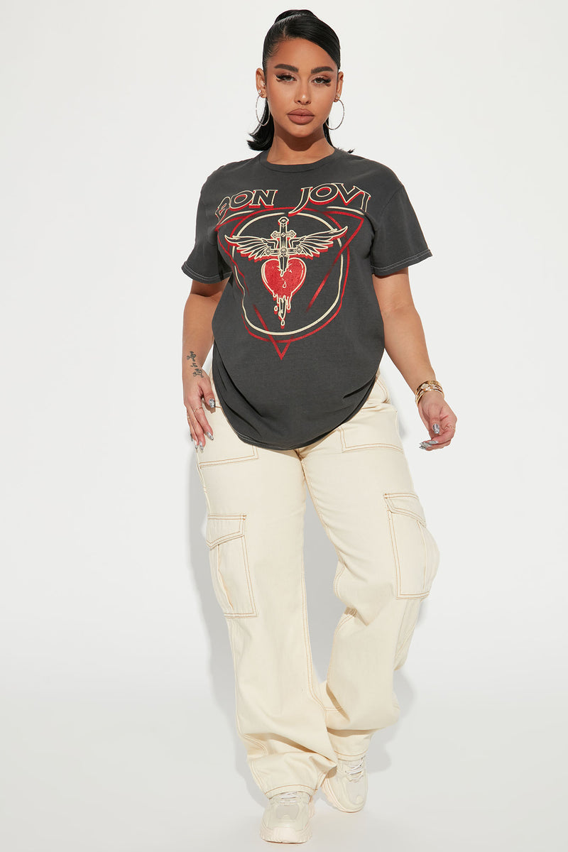 Bon Jovi Washed T-Shirt - Black Wash | Fashion Nova, Screens Tops and Bottoms | Fashion Nova