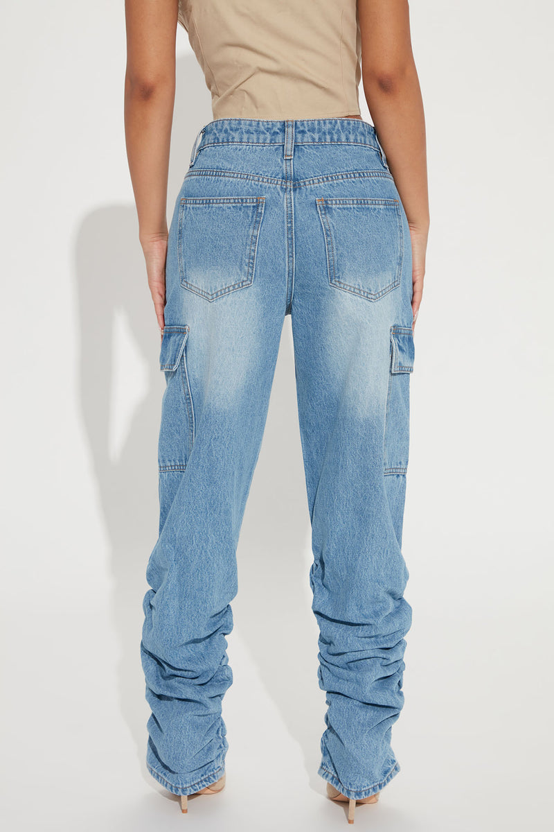 Acting Up Non Stretch Stacked Cargo Jean Medium Wash Fashion Nova