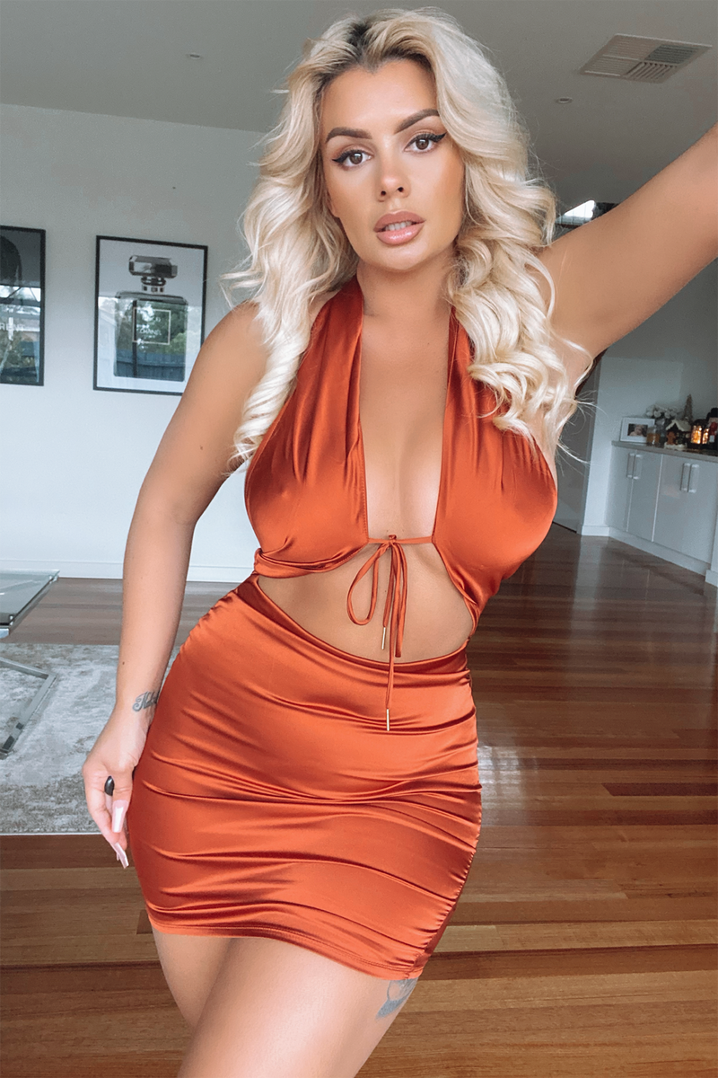 Falling Into Satin Mini Dress Rust Fashion Nova Dresses Fashion Nova