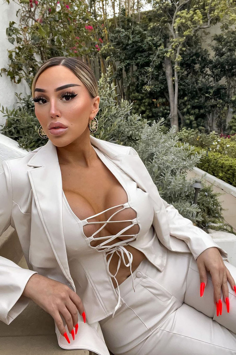Malena Faux Leather 3 Piece Blazer Set - Beige | Fashion Nova, Matching Sets | Fashion Nova