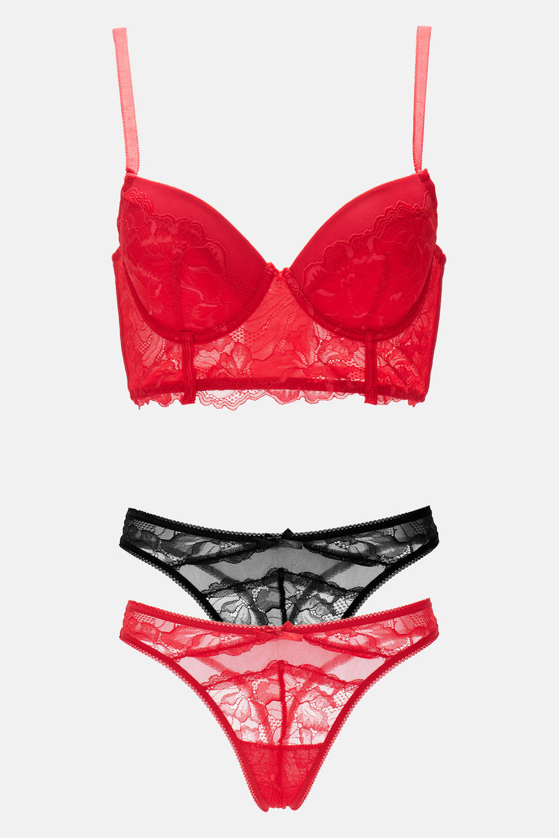 Watch You Switch Bra And 2 Panty Set Redblack Fashion Nova