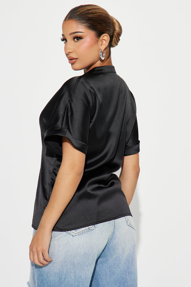 Angela Satin Shirt - Black | Fashion Nova, Shirts & Blouses | Fashion Nova