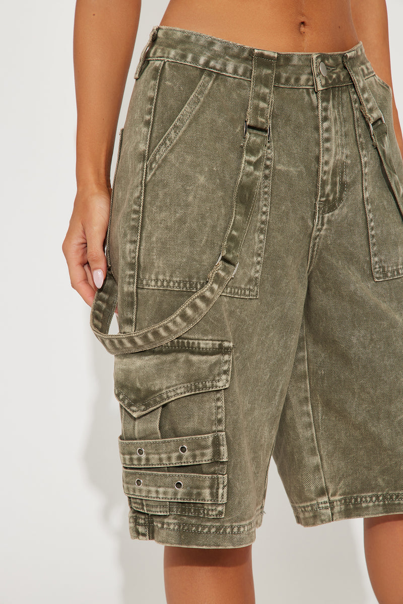 Maddie Denim Utility Jorts - Green | Fashion Nova, Jean Shorts ...