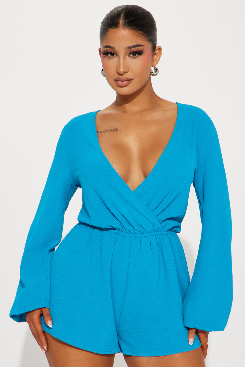 Melanie Surplice Romper Turquoise Fashion Nova Rompers Fashion Nova