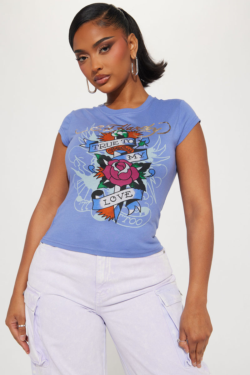 Ed Hardy True Love Cap Sleeve Top - Blue | Fashion Nova, Screens Tops ...