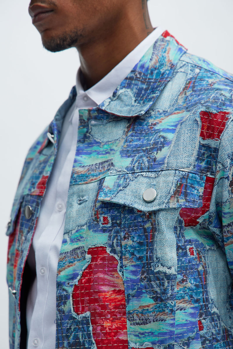 Maui Gardens Trucker Jacket - Blue/combo | Fashion Nova, Mens Casual ...