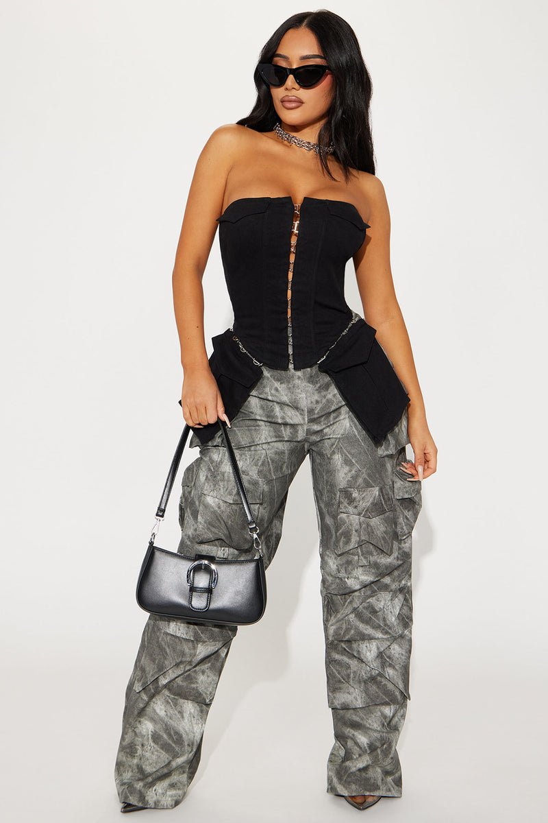 Danielle Denim Corset Top - Black | Fashion Nova, Shirts & Blouses ...