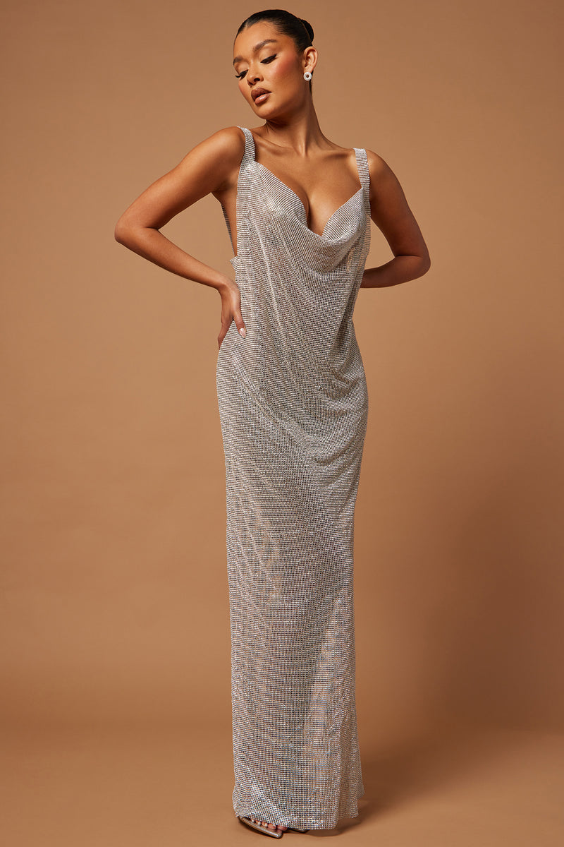 Sylvie Rhinestone Chainmail Maxi Dress - Silver | Fashion Nova, Luxe ...