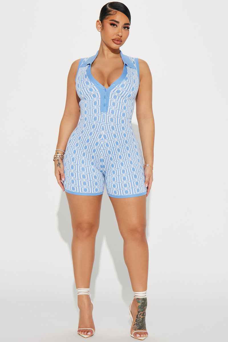 Feeling Something New Sweater Romper - Blue/combo | Fashion Nova ...