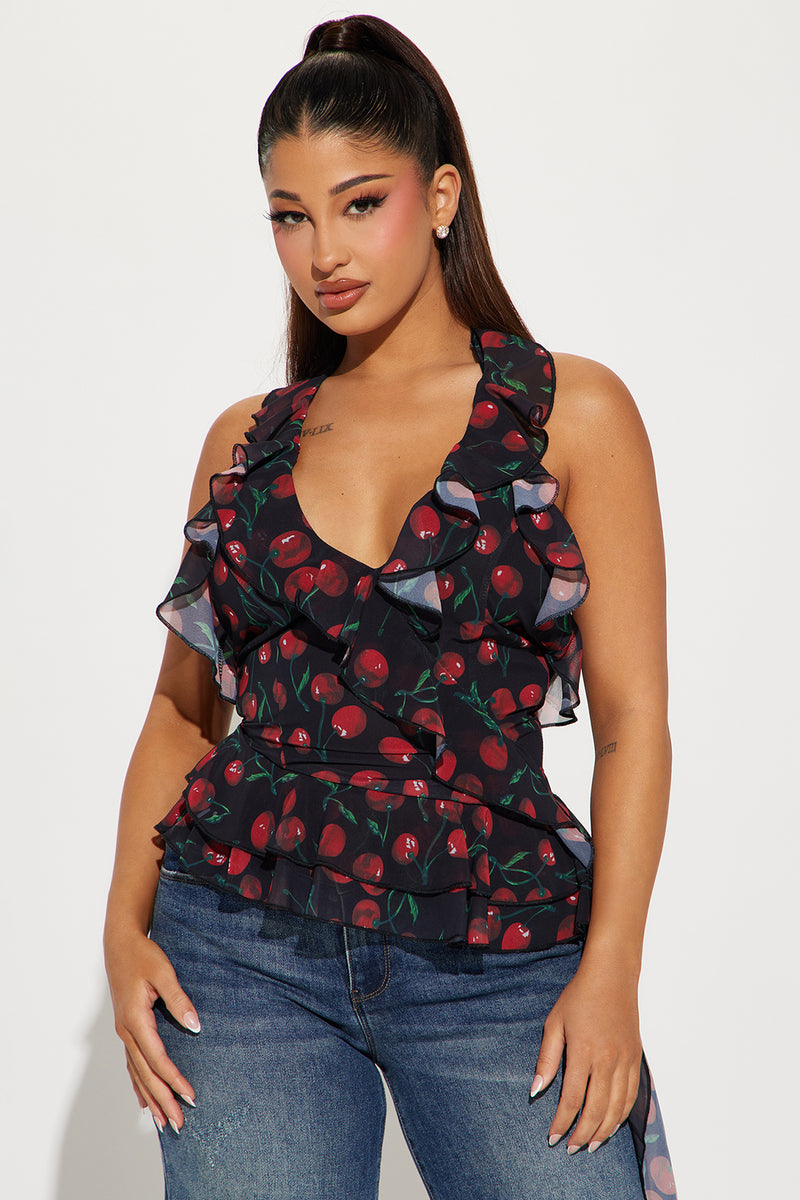 Cherry On Top Blouse Top - Red/Black | Fashion Nova, Shirts & Blouses ...