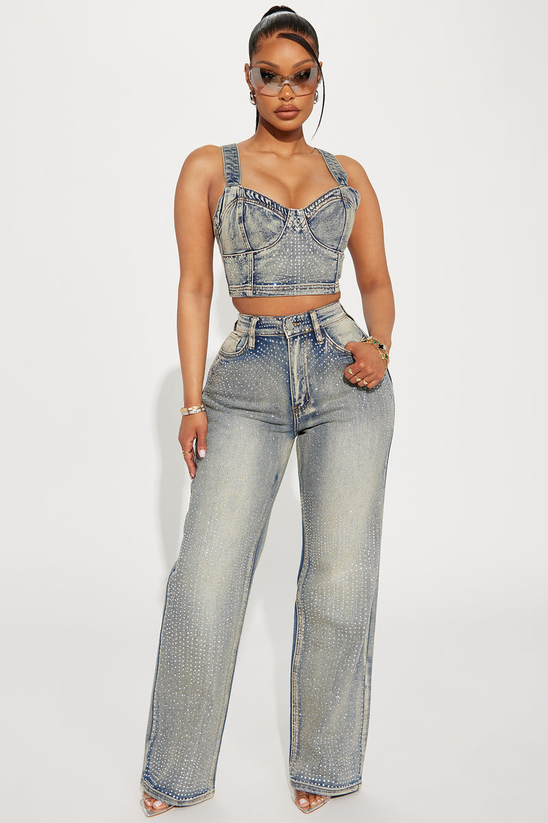 Chasing A Dream Embellished Denim Top - Vintage Wash | Fashion Nova ...