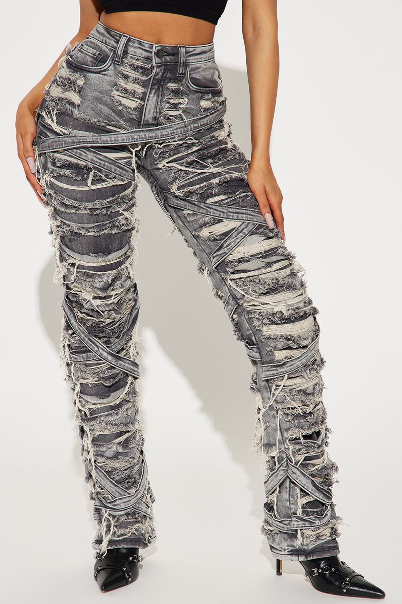 Never Low Key Shredded Straight Leg Jeans - Grey | Fashion Nova, Jeans ...