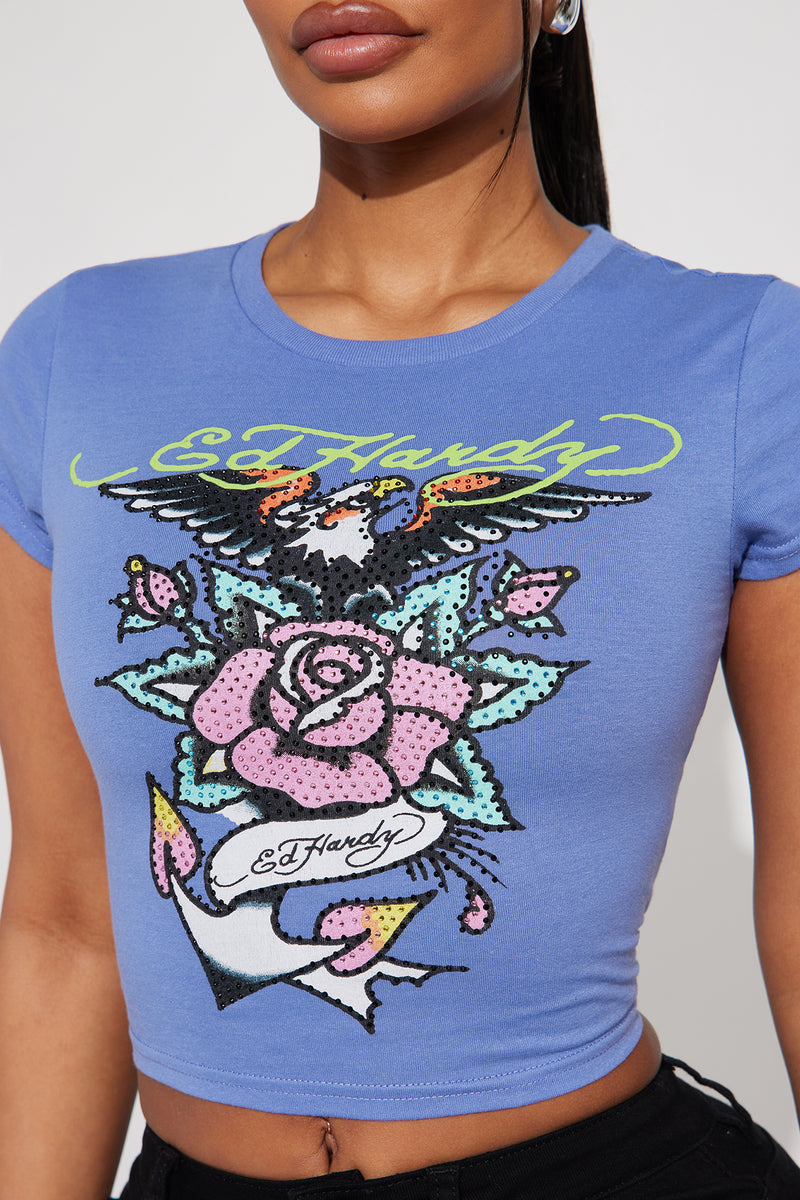 Ed Hardy Eagle Anchor Rhinestone Tee - Blue | Fashion Nova, Screens ...