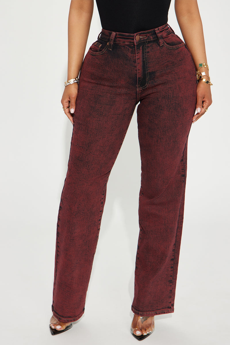 Candid Acid Wash Stretch Straight Leg Jeans - Red | Fashion Nova, Jeans ...