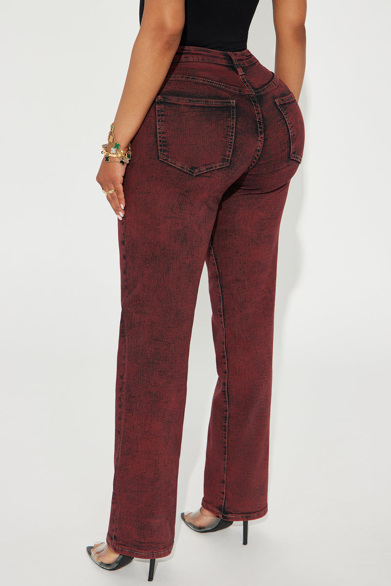 Candid Acid Wash Stretch Straight Leg Jeans - Red | Fashion Nova, Jeans ...