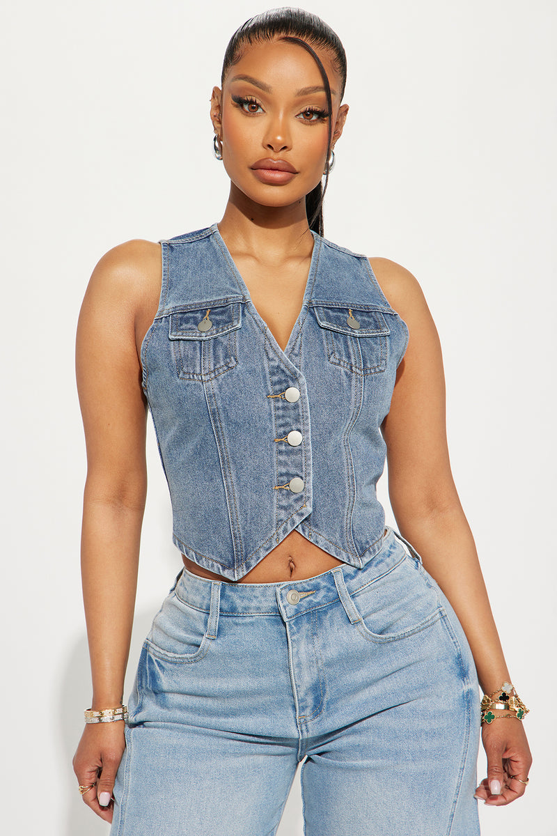 Chasing The Sun Denim Vest Top - Medium Wash | Fashion Nova, Shirts ...