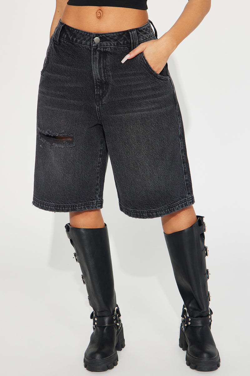 New Love Ripped Denim Jorts - Black Wash | Fashion Nova, Jean Shorts ...