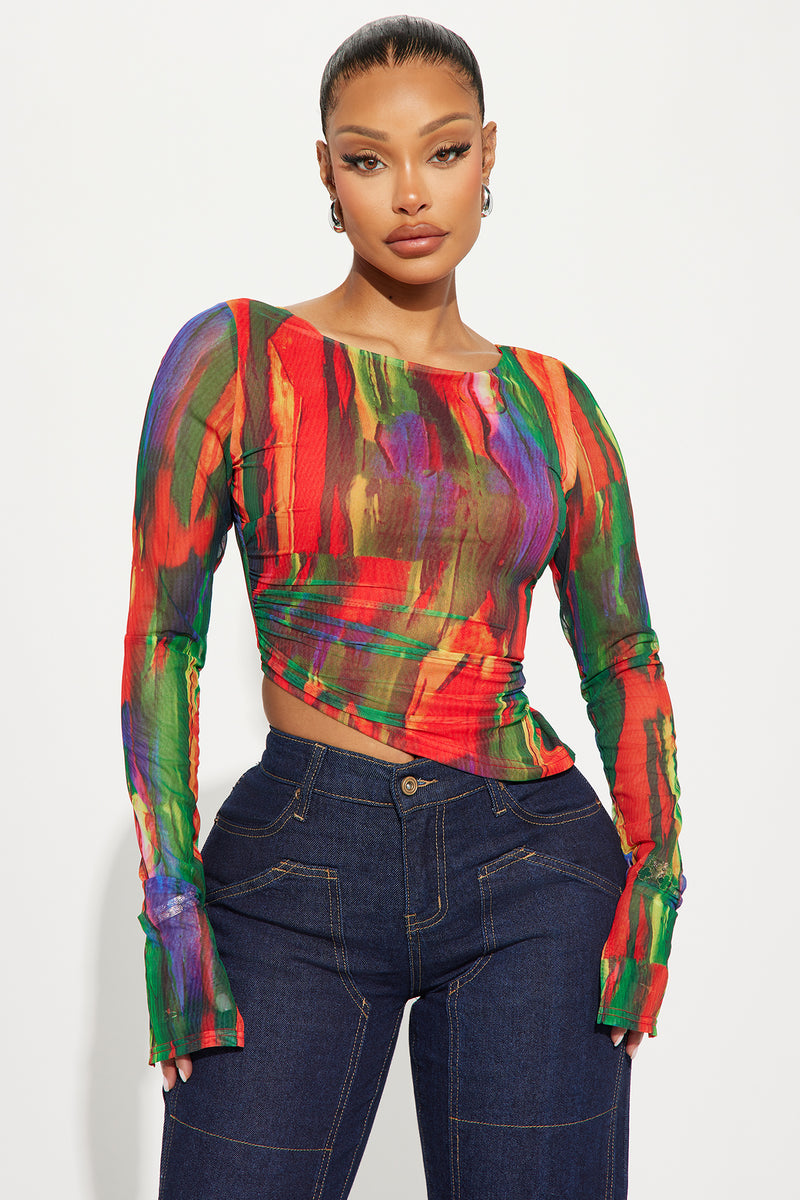 Must Be Love Asymmetrical Mesh Top - Red/combo | Fashion Nova, Knit ...