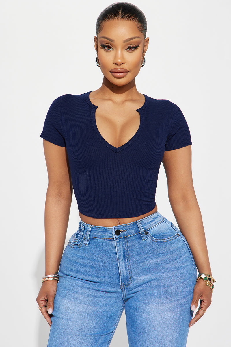 Valentina Plunge Crop Top - Navy | Fashion Nova, Basic Tops & Bodysuits ...