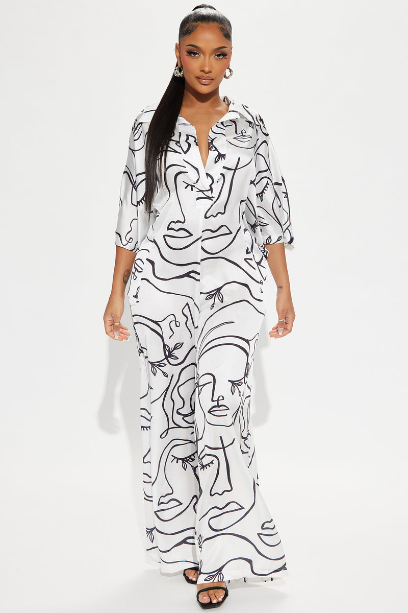 Keeping It Cool Satin Jumpsuit - White/Black | Fashion Nova, Jumpsuits | Fashion Nova
