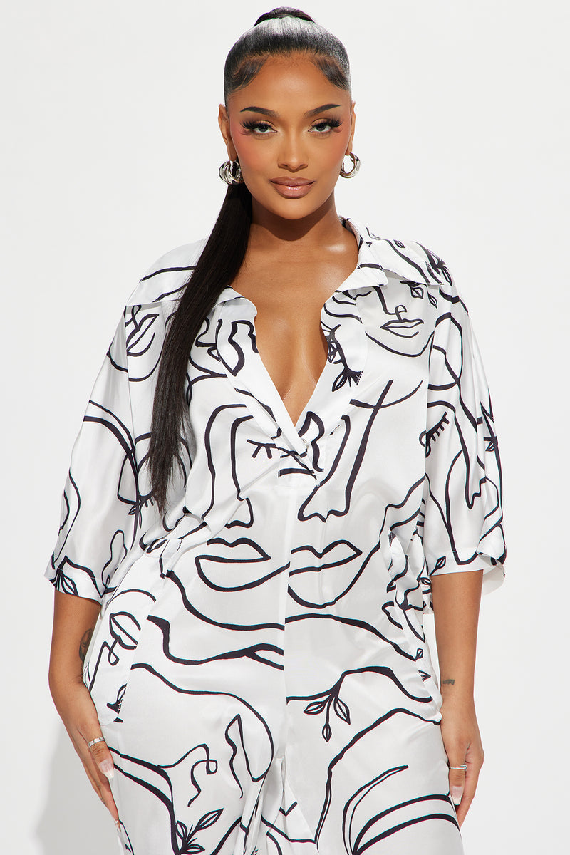 Keeping It Cool Satin Jumpsuit - White/Black | Fashion Nova, Jumpsuits | Fashion Nova