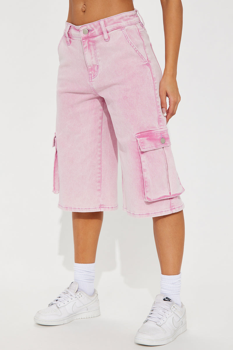 Carmen Stretch Cargo Denim Jorts - Pink | Fashion Nova, Jean Shorts ...
