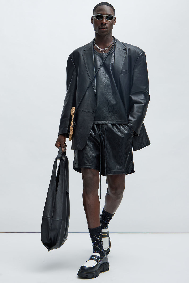 Sawyer Faux Python Shorts - Black | Fashion Nova, Mens Shorts | Fashion Nova