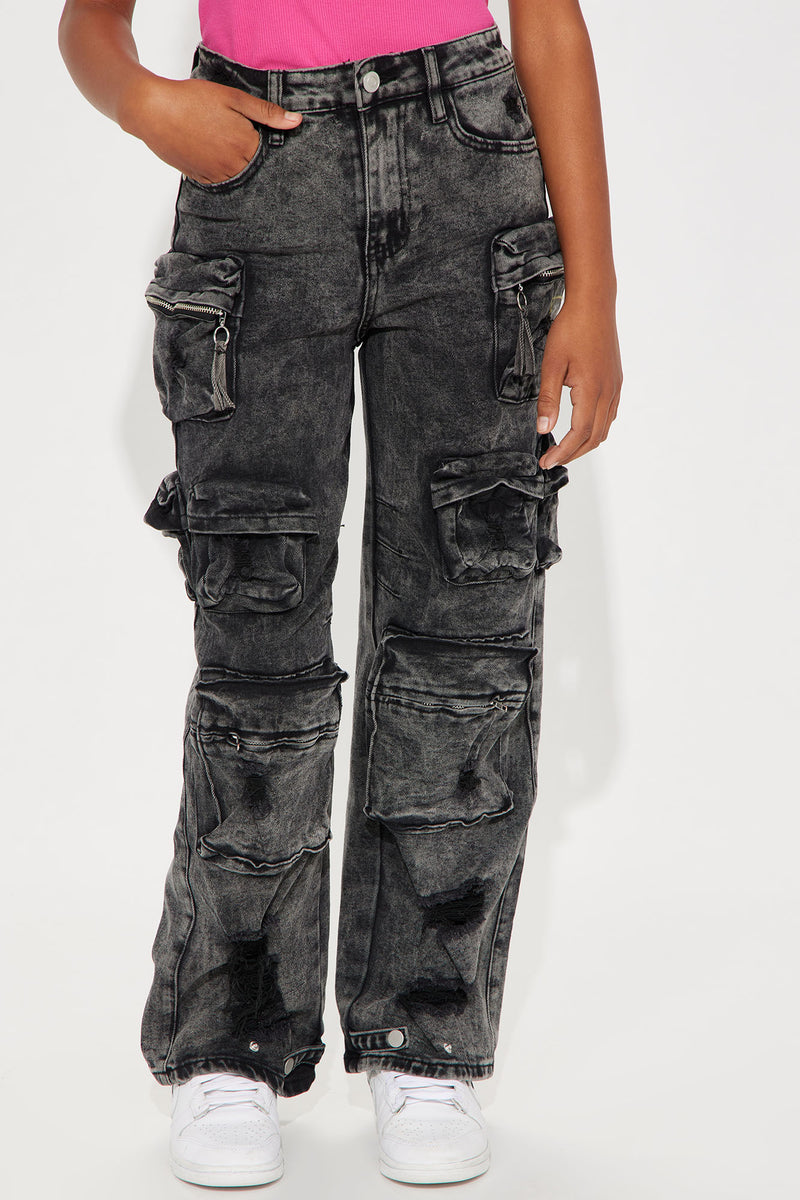 Mini Millie Ripped Cargo Jean - Acid Wash Black | Fashion Nova, Kids ...