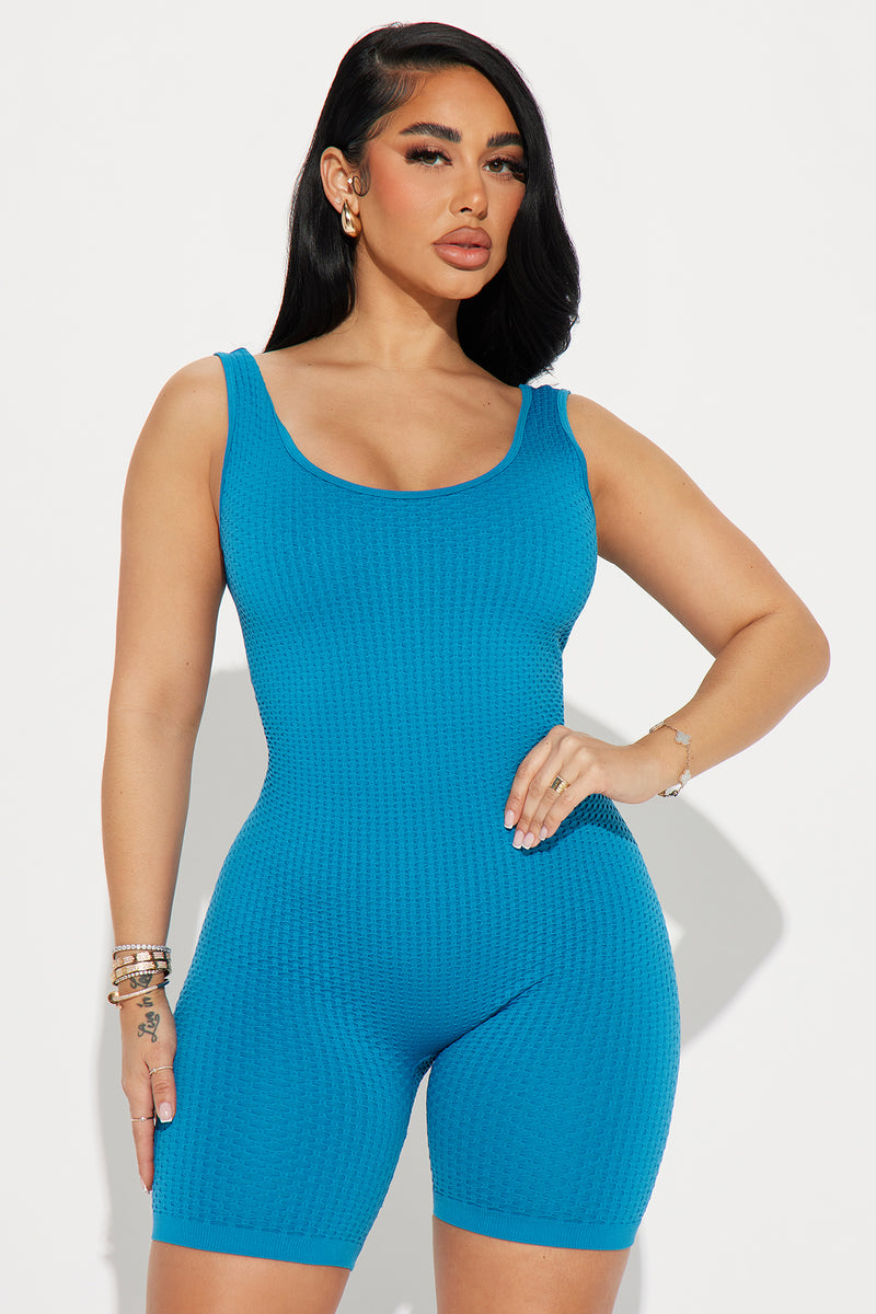 Barre Class Textured Active Romper - Aqua | Fashion Nova, Nova Sport ...