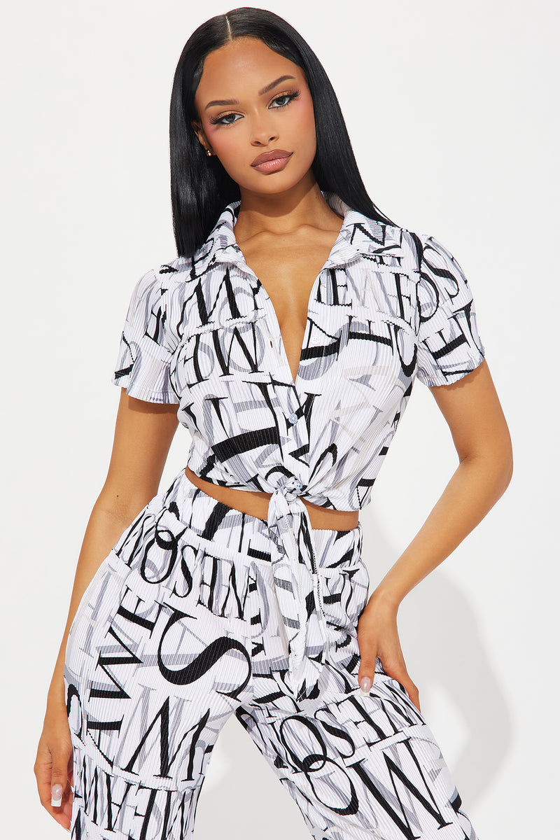 Lea Conversation Plisse Pant Set - White/combo | Fashion Nova, Matching ...