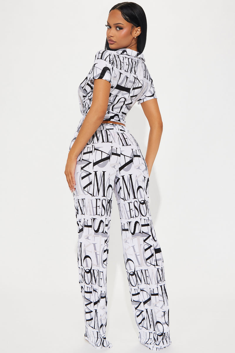 Lea Conversation Plisse Pant Set - White/combo | Fashion Nova, Matching ...