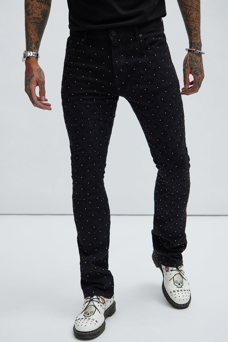 I Be Jeweled Stacked Skinny Flare Jeans - Black | Fashion Nova, Mens ...