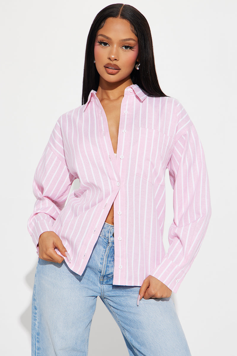Taylor Striped Linen Shirt - Pink | Fashion Nova, Shirts & Blouses ...