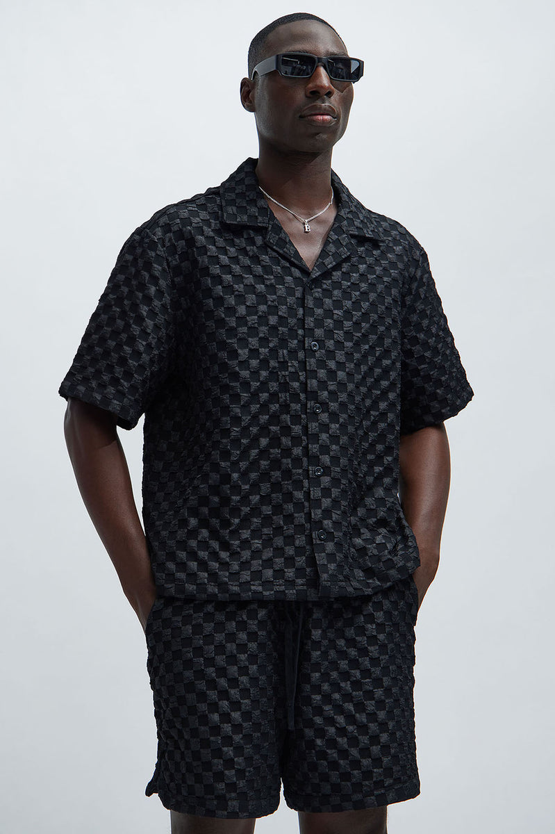 Crinkled Checkers Shirt - Black | Fashion Nova, Mens Shirts | Fashion Nova