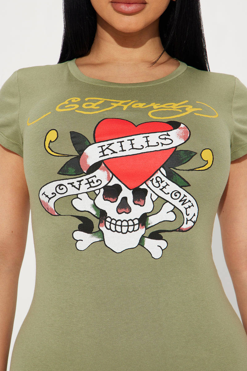 Ed Hardy Skull T Shirt Mini Dress - Olive | Fashion Nova, Dresses ...