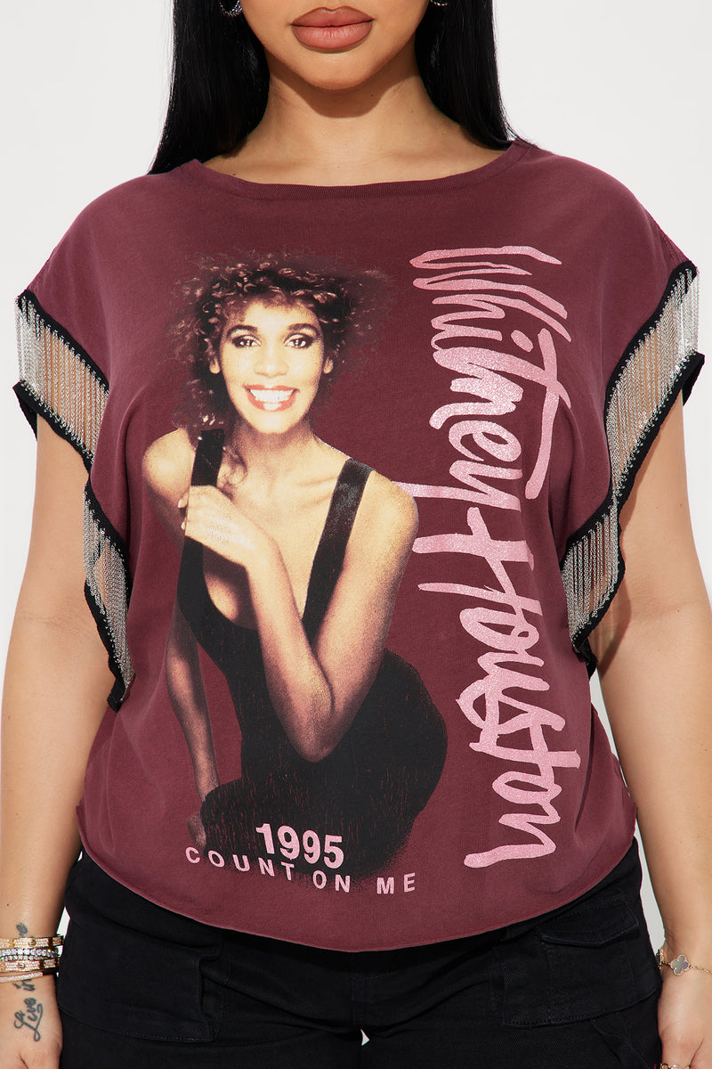 Whitney Houston Chain Fringe Washed Tee - Wine | Fashion Nova, Screens ...