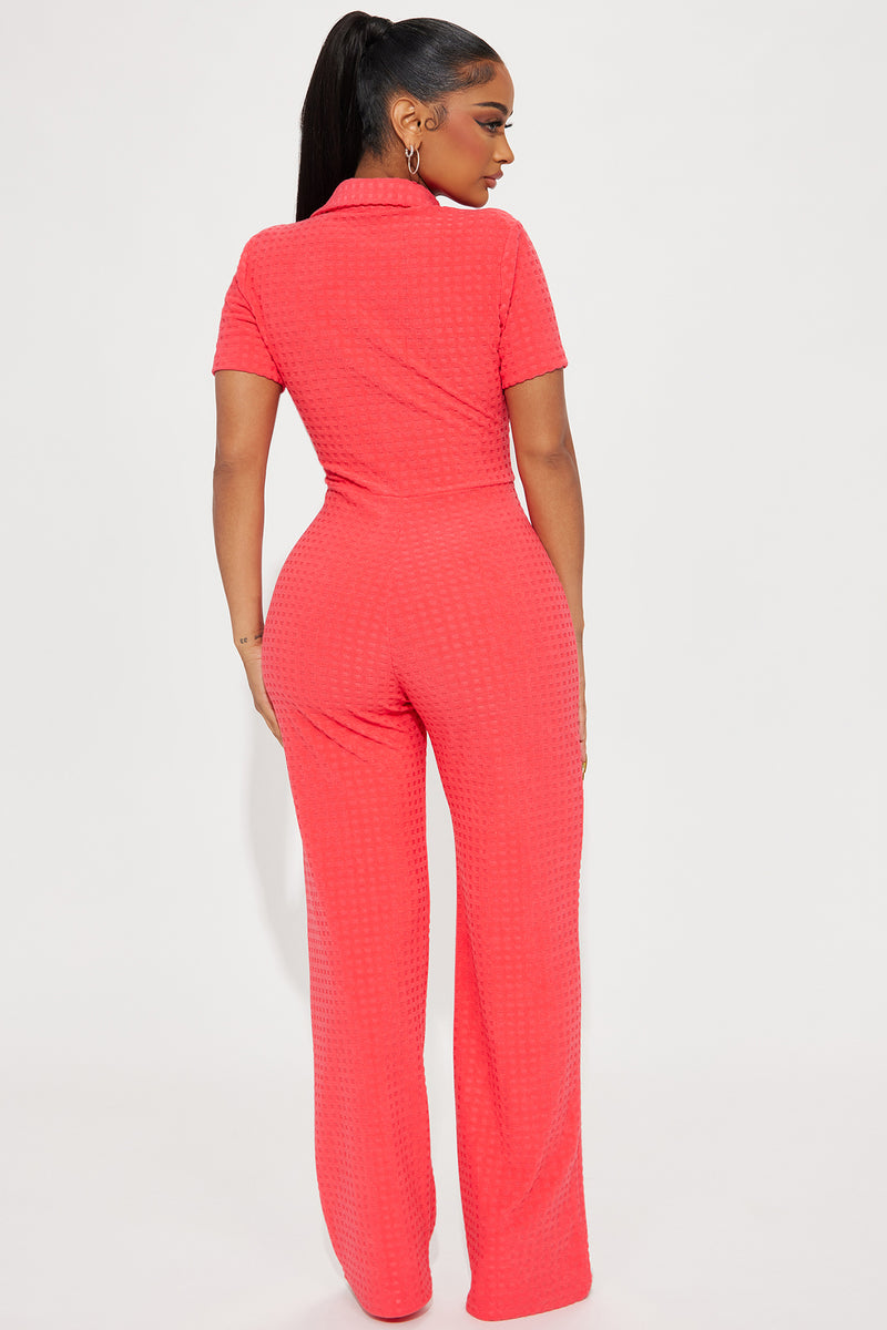 Somewhere Tropical Terry Cloth Jumpsuit - Coral | Fashion Nova ...