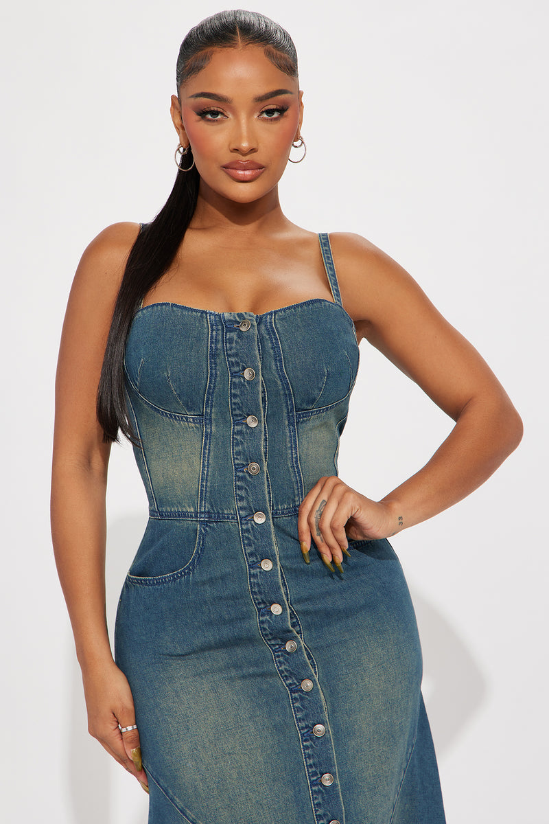 Allie Denim Maxi Dress - Medium Wash | Fashion Nova, Dresses | Fashion Nova