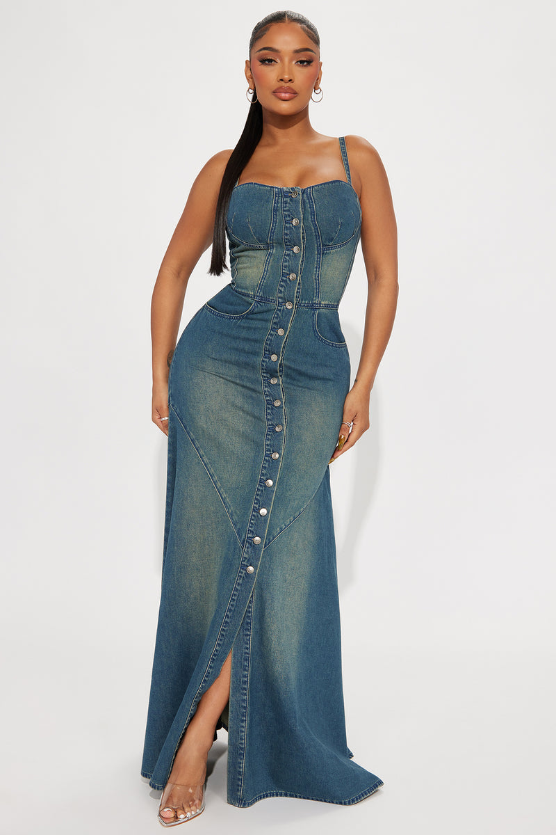 Allie Denim Maxi Dress - Medium Wash | Fashion Nova, Dresses | Fashion Nova