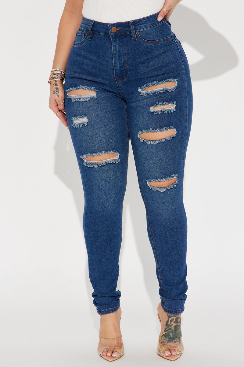 Back It Up Ripped Booty Lifting Stretch Skinny Jeans - Dark Wash ...