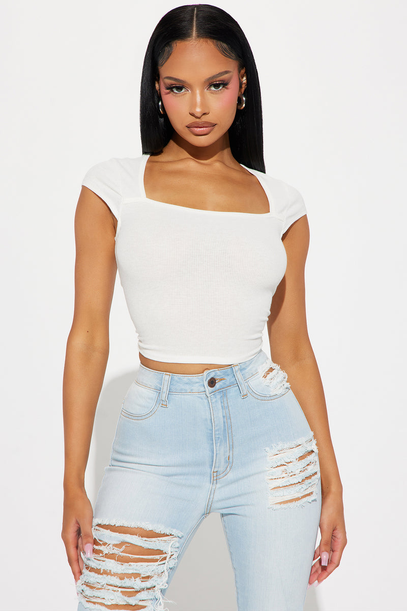 Sabrina Square Neck Tee White Fashion Nova Basic Tops And Bodysuits